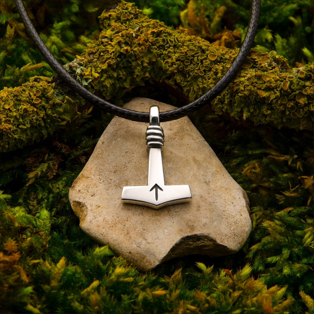 Mjolnir With Rune Tiwaz Thor Hammer Necklace Silver Small Mjolnir ...
