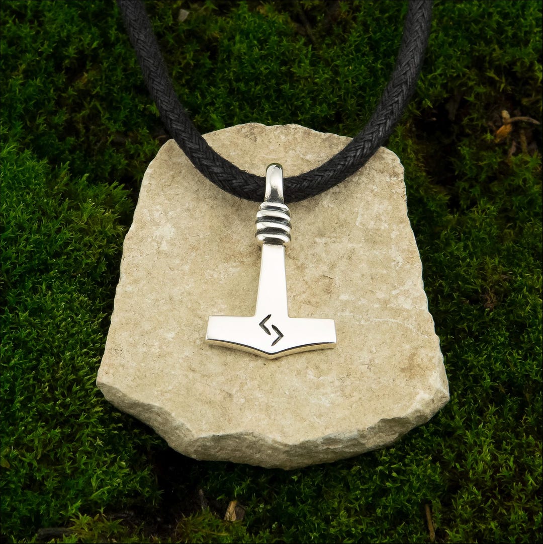 Small Mjolnir Pendant Silver With Rune Jera Thors Hammer Necklace Girls ...