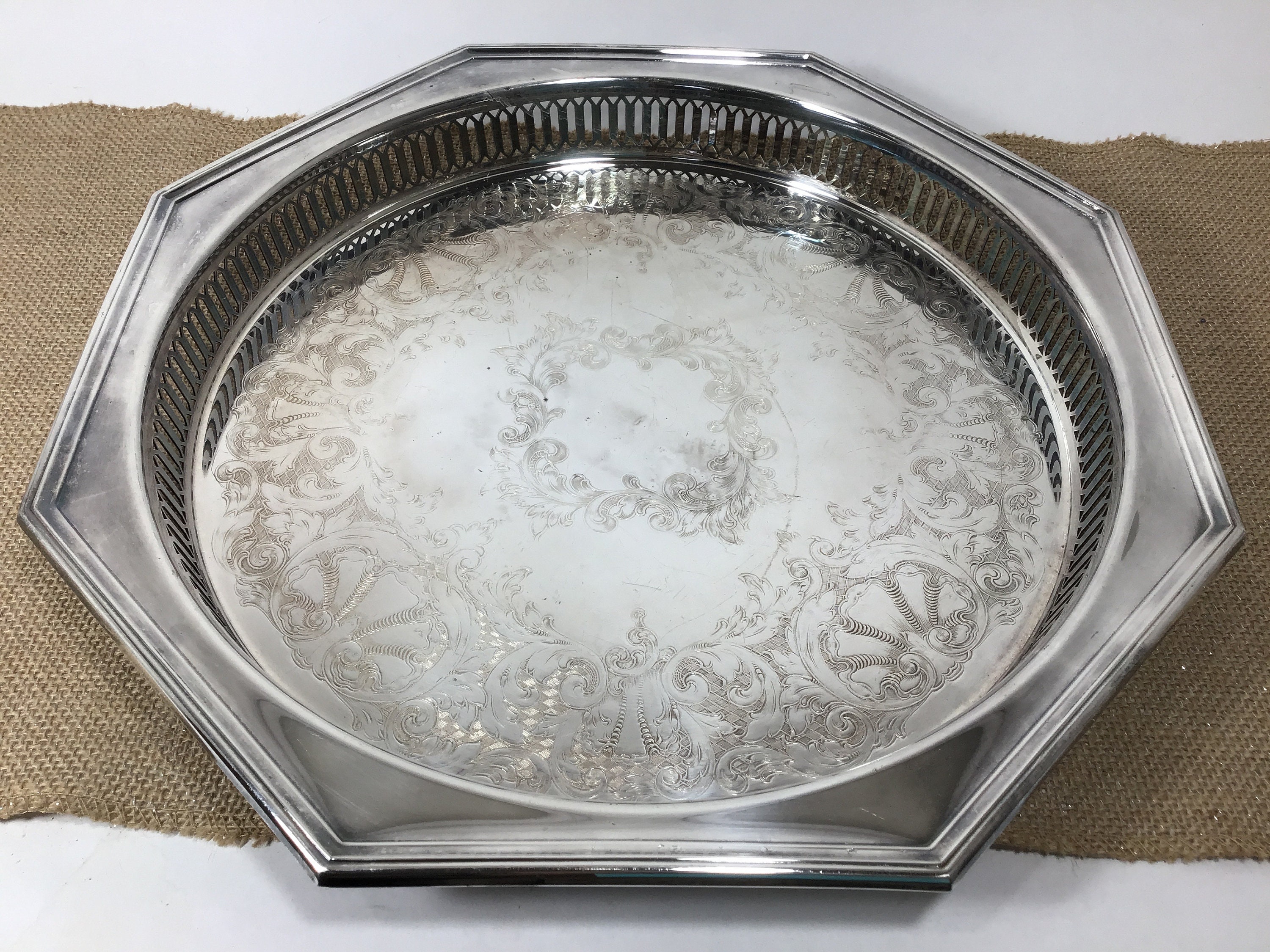 Wallace Silver-plate Tray 5007 Octagon Reticulated Round Tray | Etsy
