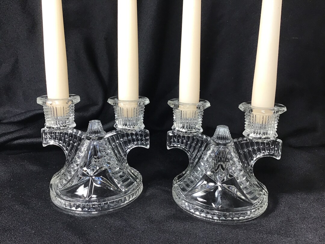 Pair Federal Glass Wigwam Double Art Deco Candlestick Holders - Etsy