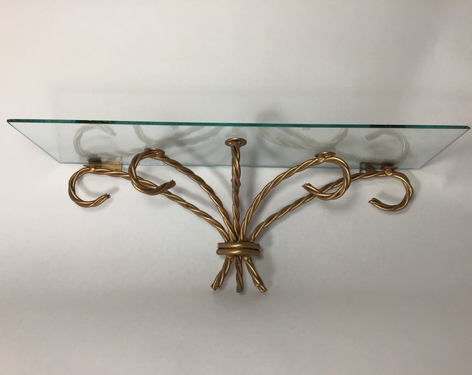 Twisted Metal Glass Wall Shelf, Gold Metal Rope Wall Bracket With Glass ...