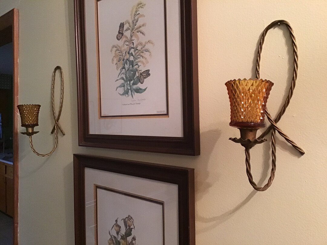 Twisted Metal Rope Candle Sconces With Amber Diamond Votive Holders - Etsy