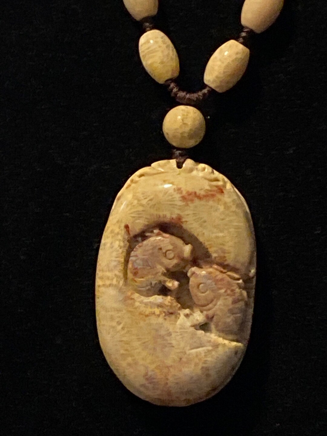 Vintage Fossil Necklace and Carved Carp Pendant - Etsy