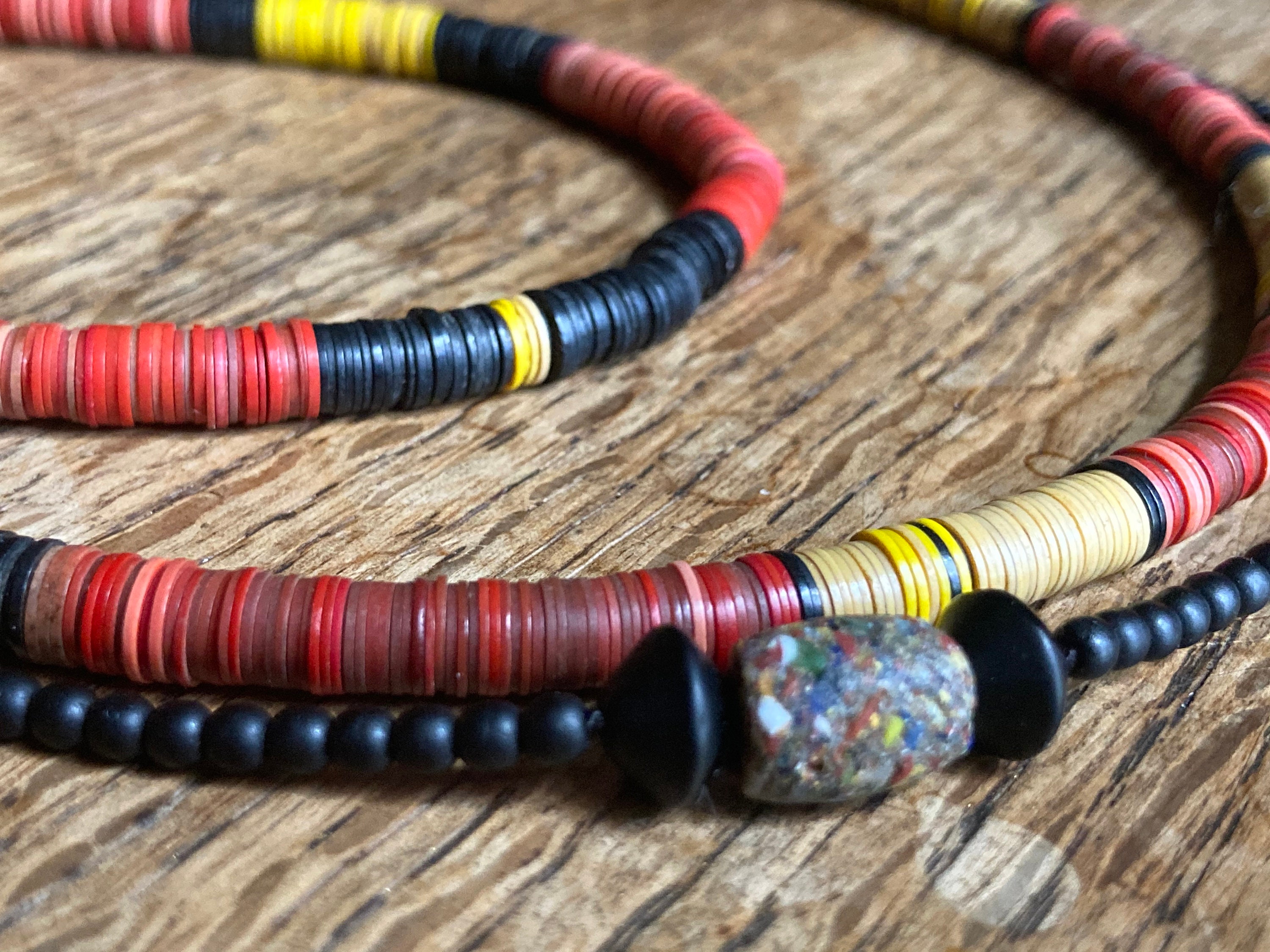 Necklace of Old Vulcanite African Heishi Beads With Matte Black Glass ...