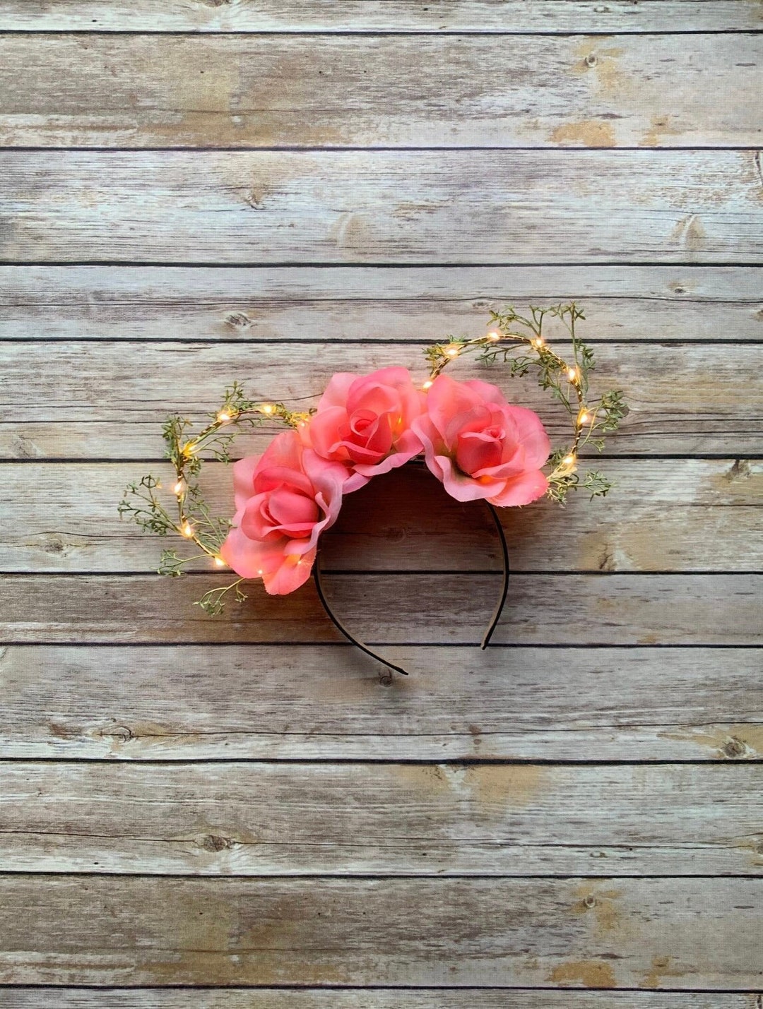 Coral Pink Roses Vine Floral Wired Ears/ Floral Ears With Vine/ Flower ...
