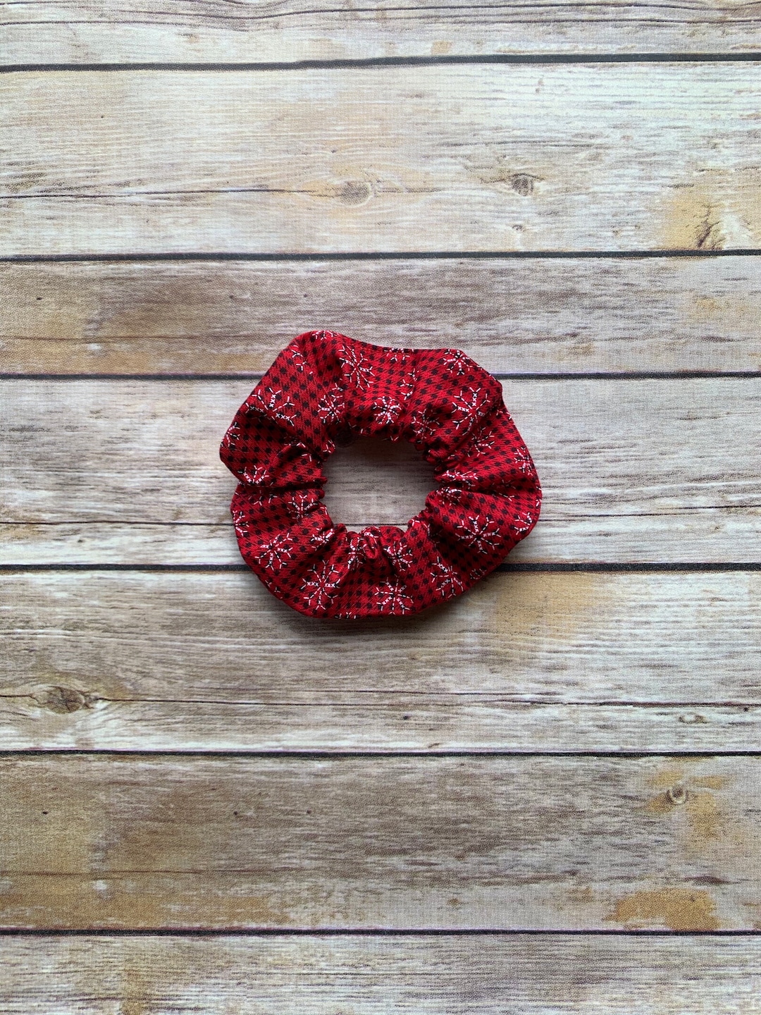 Stitched Snowflakes Scrunchie/ Snowflake Scrunchie/ Buffalo Check ...