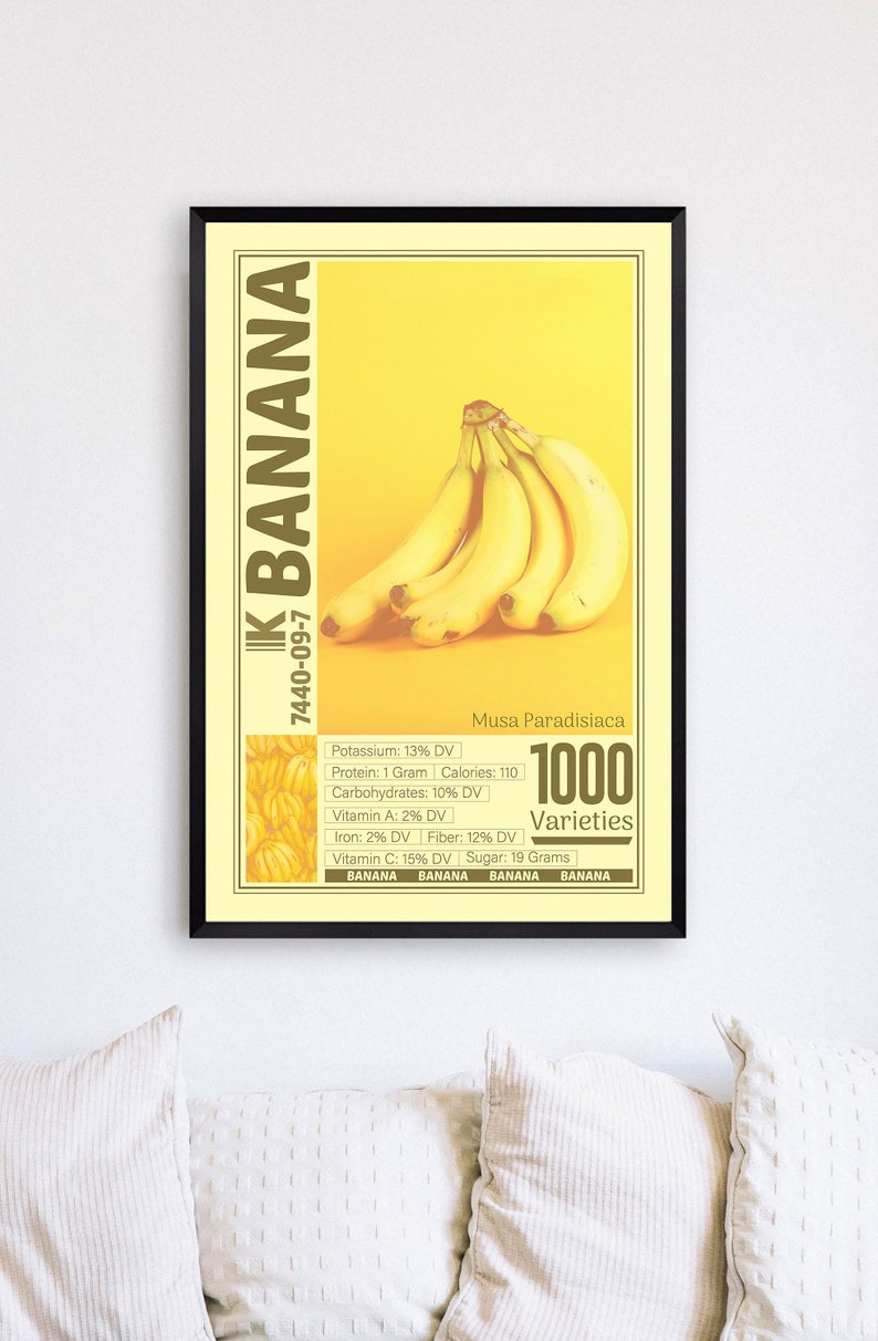 Banana Art Prints, Wall Art, Bundle Set of 2 Prints, Fruit Poster Art ...