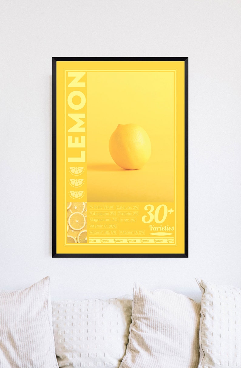 Lemon Art Prints, Wall Art, Bundle Set of 2 Prints, Fruit Poster Art ...
