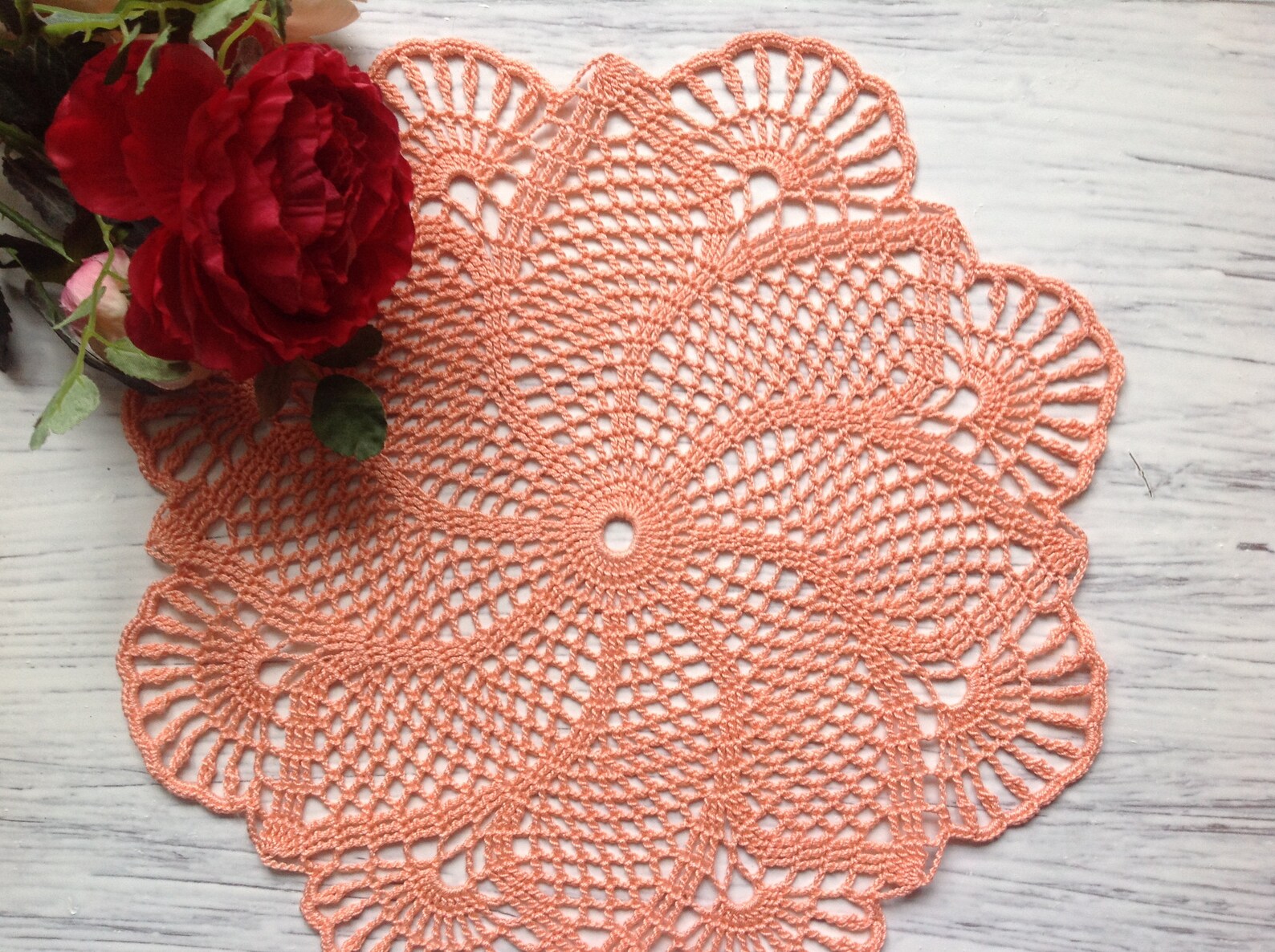 Peach Crochet Napkin Crochet Doily Handcrafted Home Decor Lace Doily - Etsy