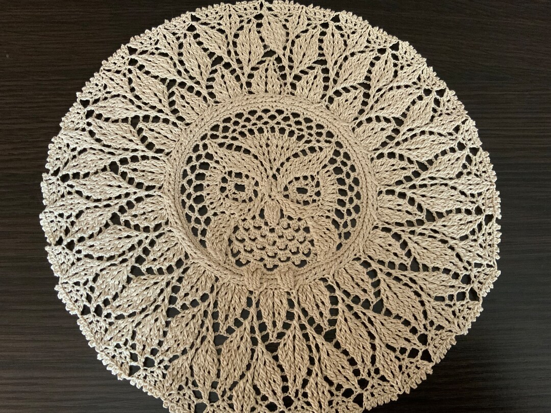 Beige Owl Crochet Doily Crochet Napkin Home Decor Lace Doily Nature ...