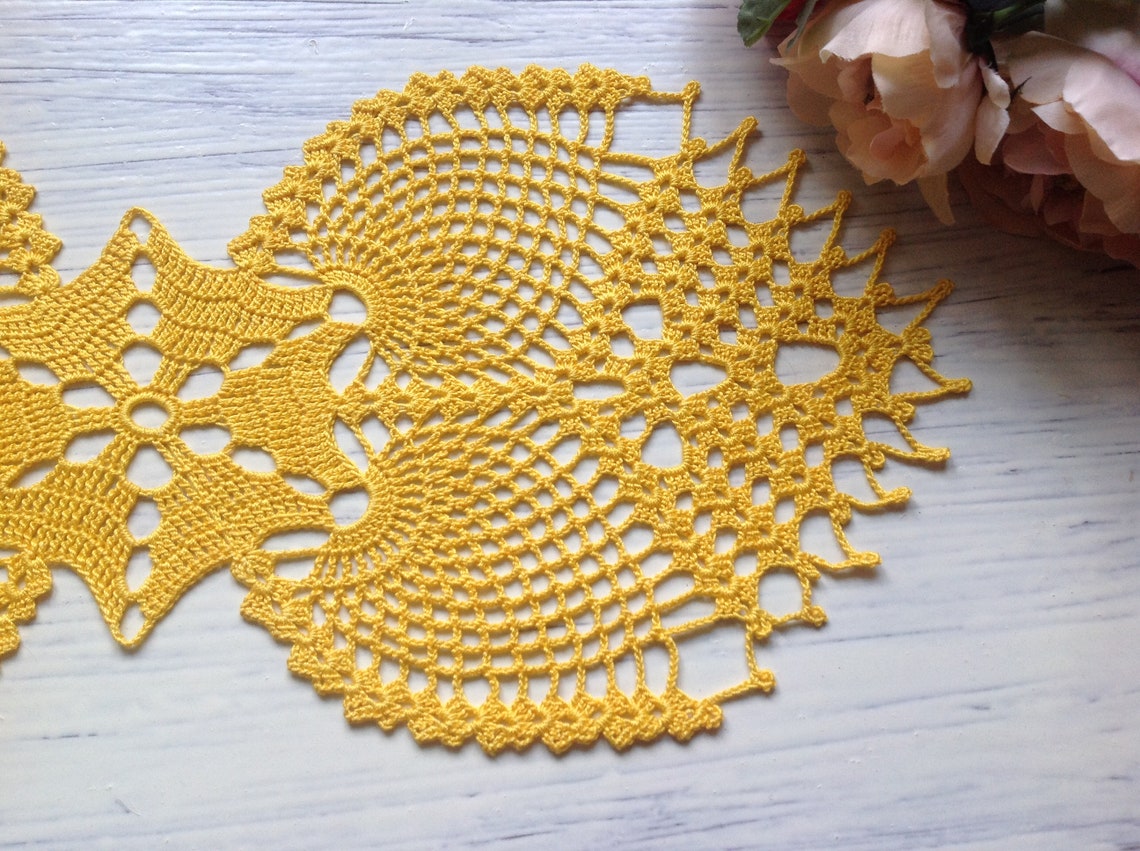 Yellow Crochet Napkin Crochet Doily Handcrafted Home Decor Lace Doily ...