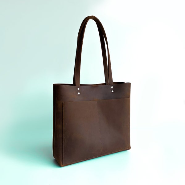 Brown Leather Tote - Etsy