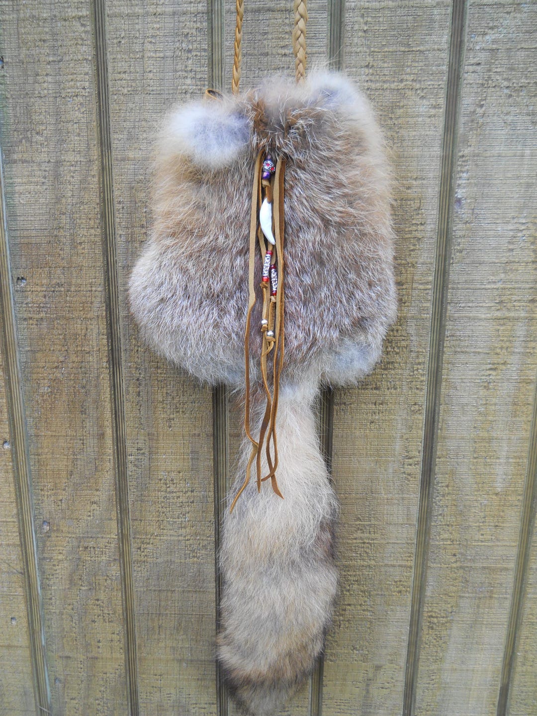 Red Fox Fur Tail Bag Primitive Drawsting Bag, With Fax Wolf Tooth - Etsy