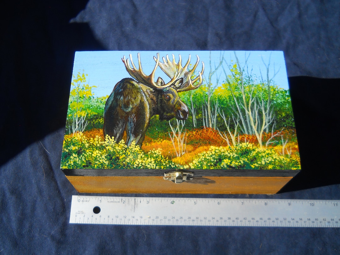 Hand Painted Wooden Box- Moose in Fall - Etsy