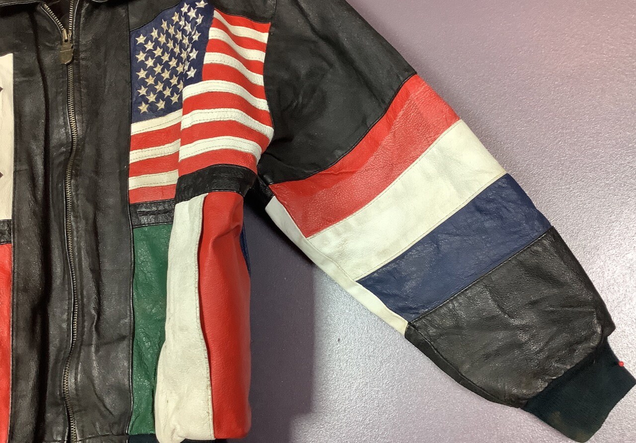 Vintage 1990s Phase 3 Leather Bomber Style Jacket With International ...