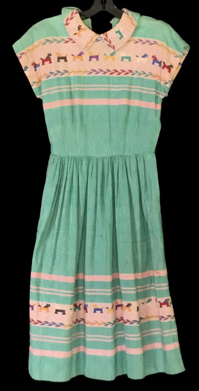 Vintage 1950s Border Print Ethnic Dress - Etsy