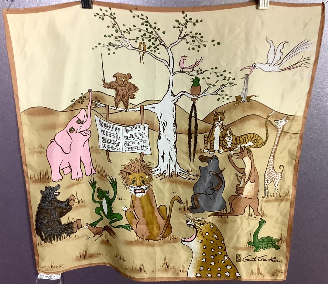Vintage 1970s Gant Gaither Animal Theme Silk-rayon Scarf - Etsy