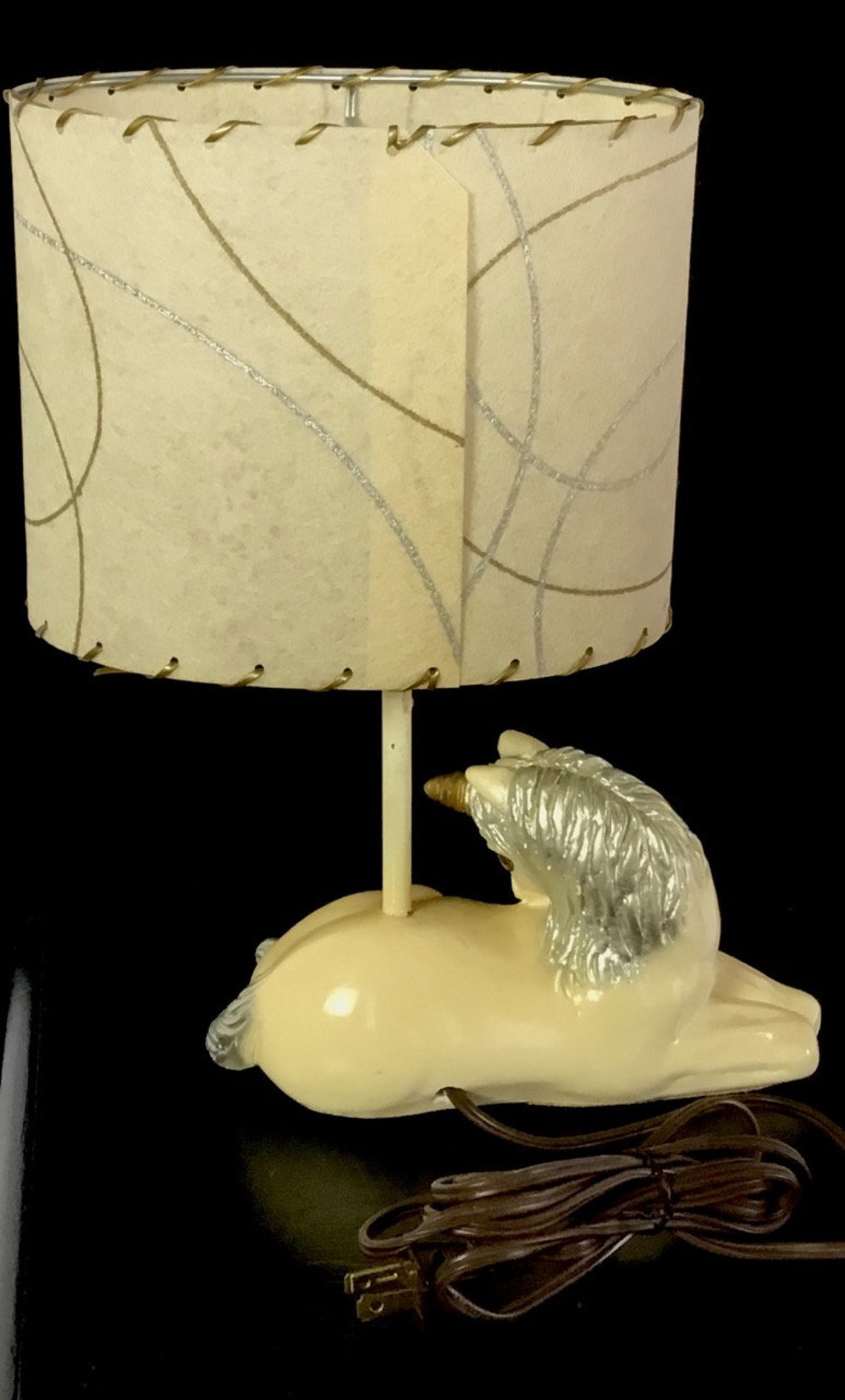 Vintage 1960s Chalkware Unicorn Table Lamp With Reproduction Fiberglass ...