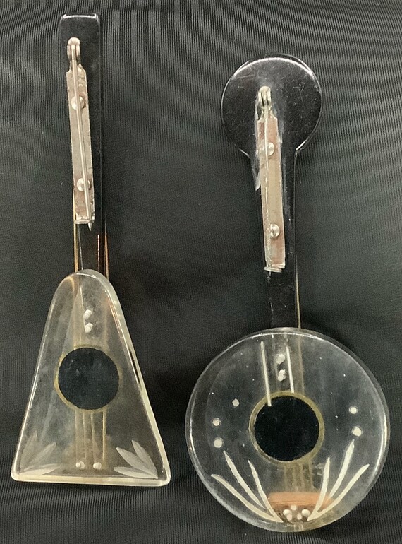 Vintage 1950s Lucite Banjo and Lute Pins-Brooches - Gem