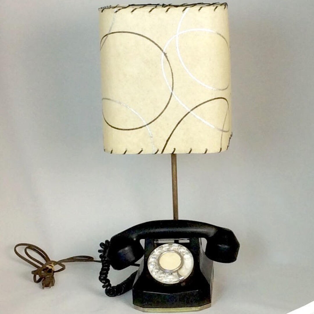 Vintage 1950s Telephone Table Lamp With Reproduction Fiberglass ...