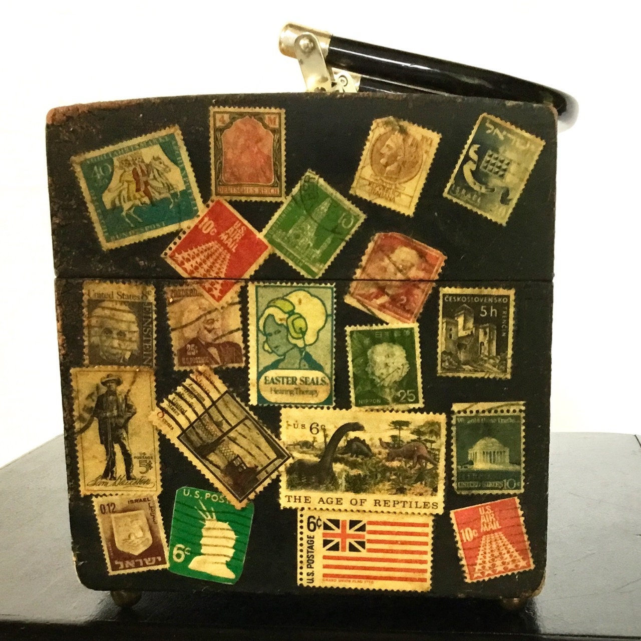 Vintage 1960s Stamp Design Decoupage Box Handbag | Etsy