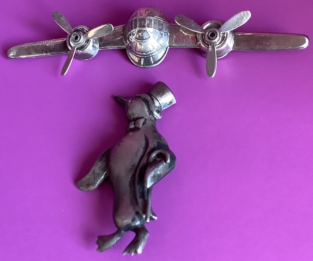 Vintage 1940s Sterling Silver Twin Moving Propeller Airplane Brooch and ...