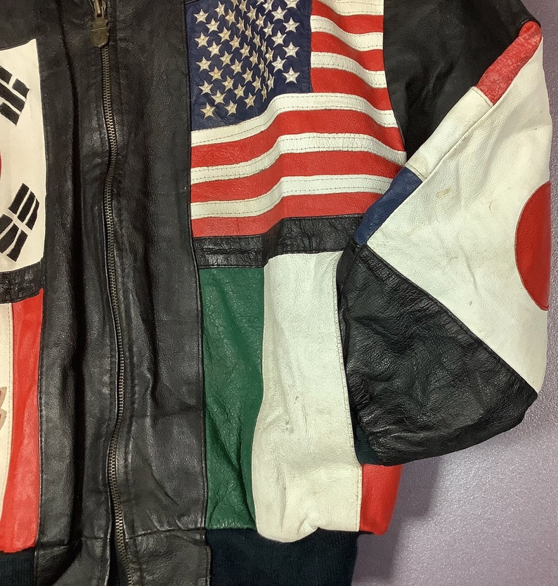 Vintage 1990s Phase 3 Leather Bomber Style Jacket With International ...
