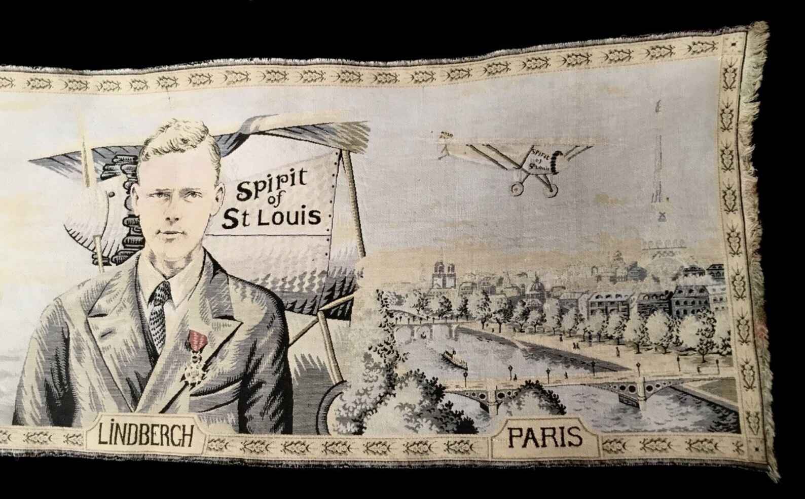 Vintage 1920s Charles Lindbergh Souvenir Tapestry Made in France - Etsy