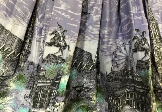 Vintage 1950s Border Print of Old London Skirt - Gem