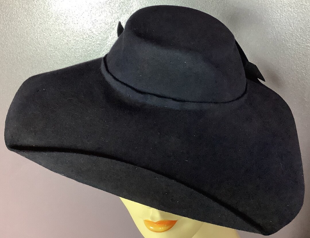 Vintage 1940s Ladies Black Hat With Brim - Etsy