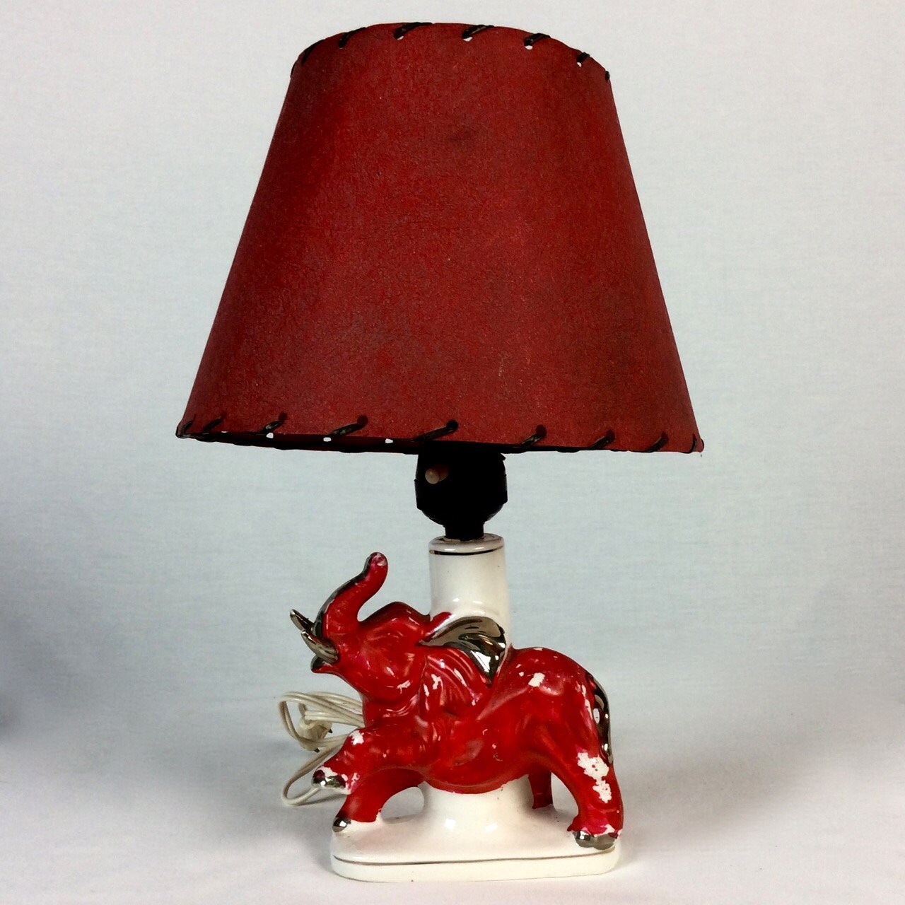 Vintage 1950s Red Elephant Lamp With Reproduction Fiberglass Lampshade ...