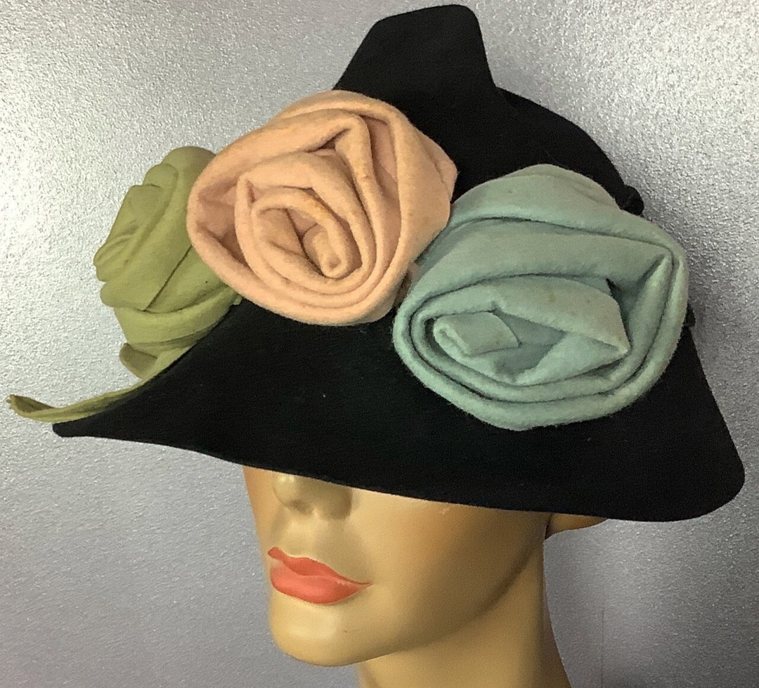 Vintage 1940s Flo-raye Hat With Felt Flowers - Etsy