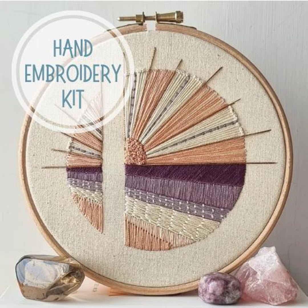 Sunset Hand Embroidery Kit, Satin Stitch Embroidery Kit, Seascape ...