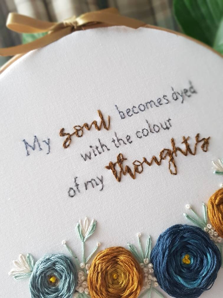 Inspirational Quote Hand Embroidery Floral Wall Art Home | Etsy