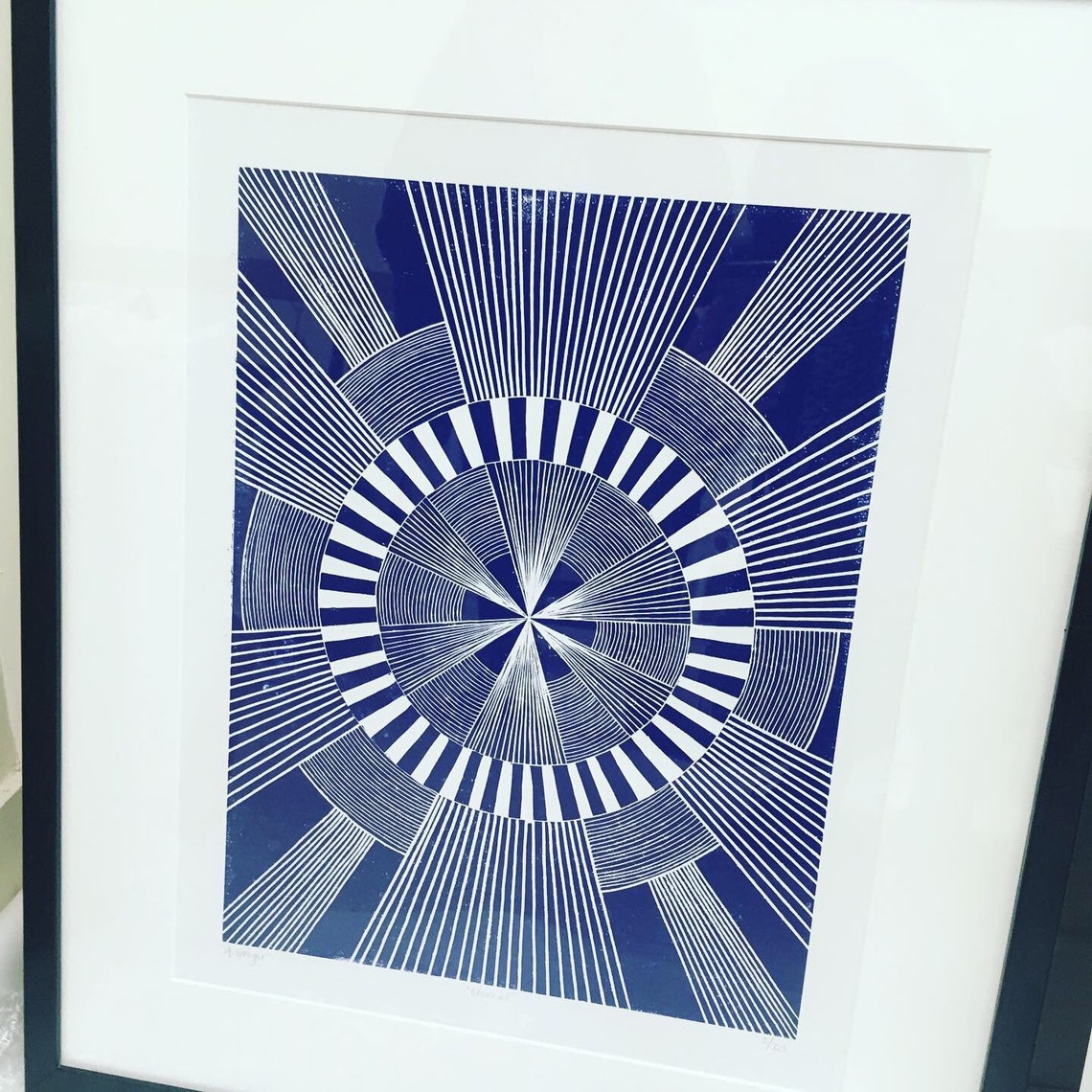 A3 Linocut Print Blue Linoprint Living Room Wall Art - Etsy UK