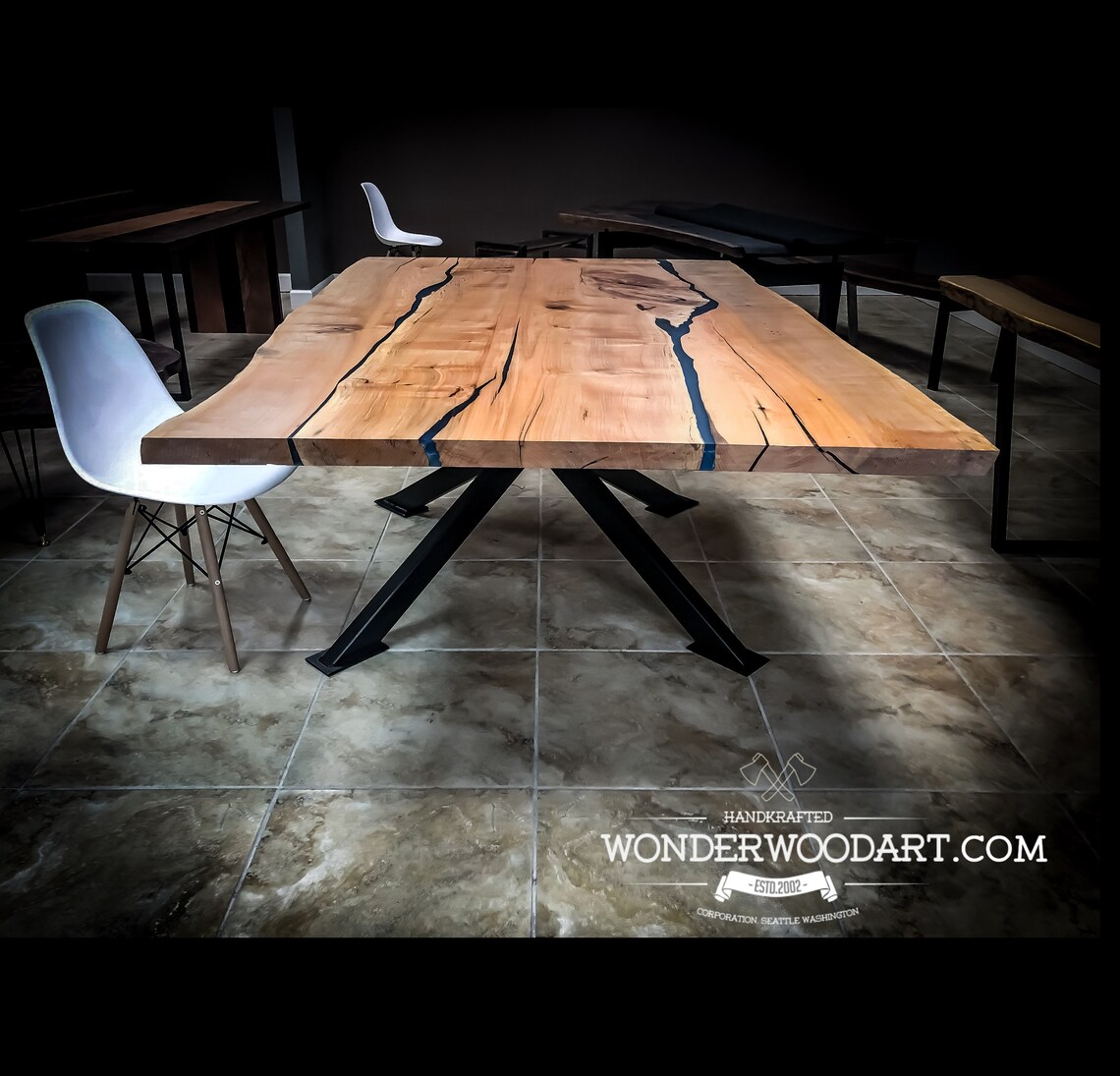 Live Edge Dine Table, Maple Epoxy Table, Resin Table, Farmhouse Dine ...
