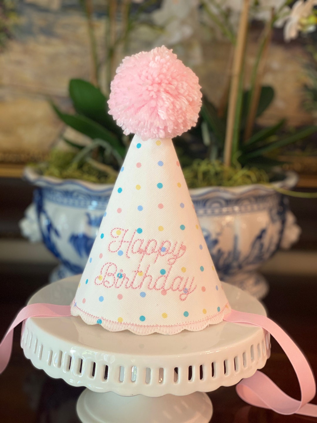 Pastel Dot Happy Birthday Hat | Handmade Party Hat With Pom Pom | First ...