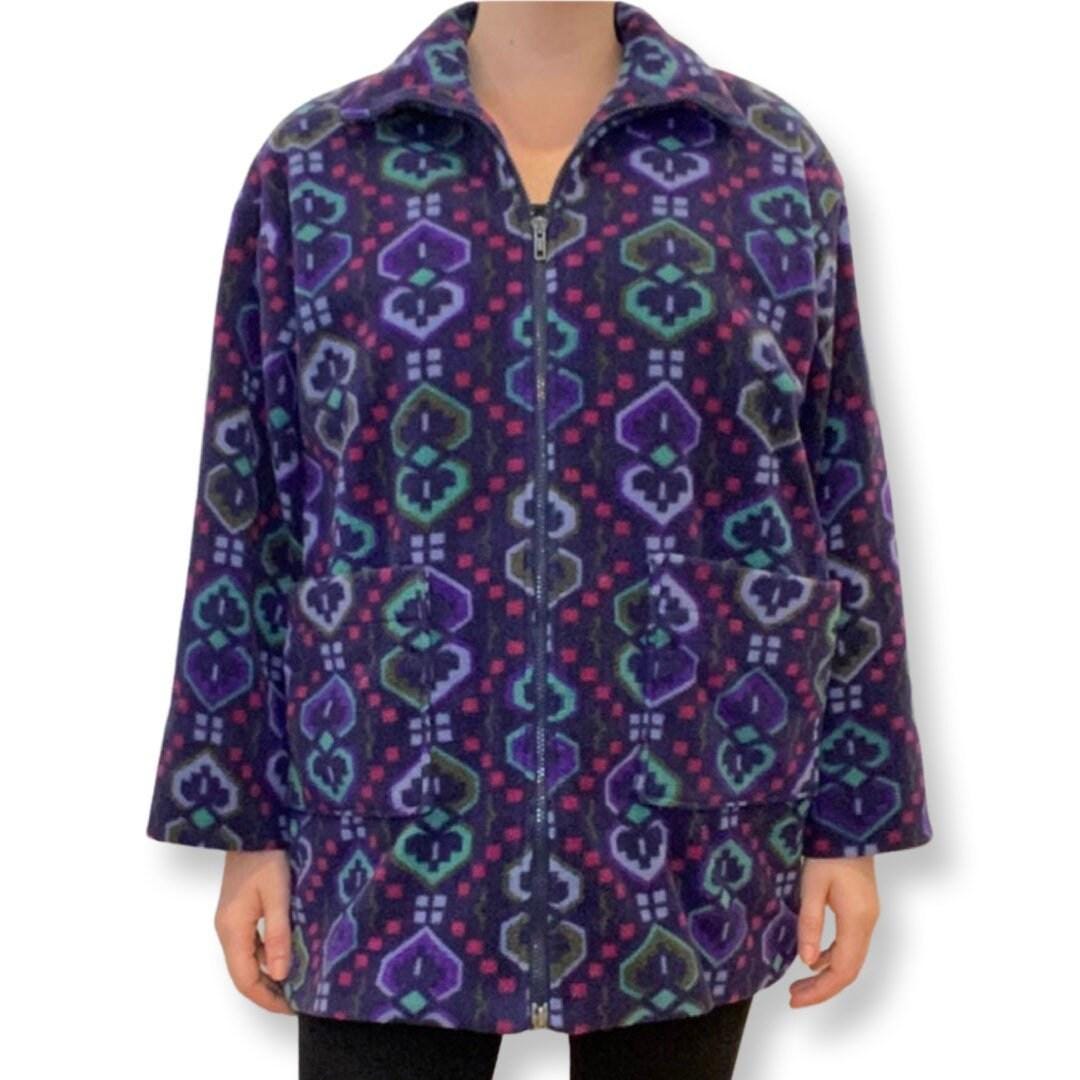 Fleece Jacket, 80s Ski, Sweater, Navaho Print, Vintage Printed Fleece ...