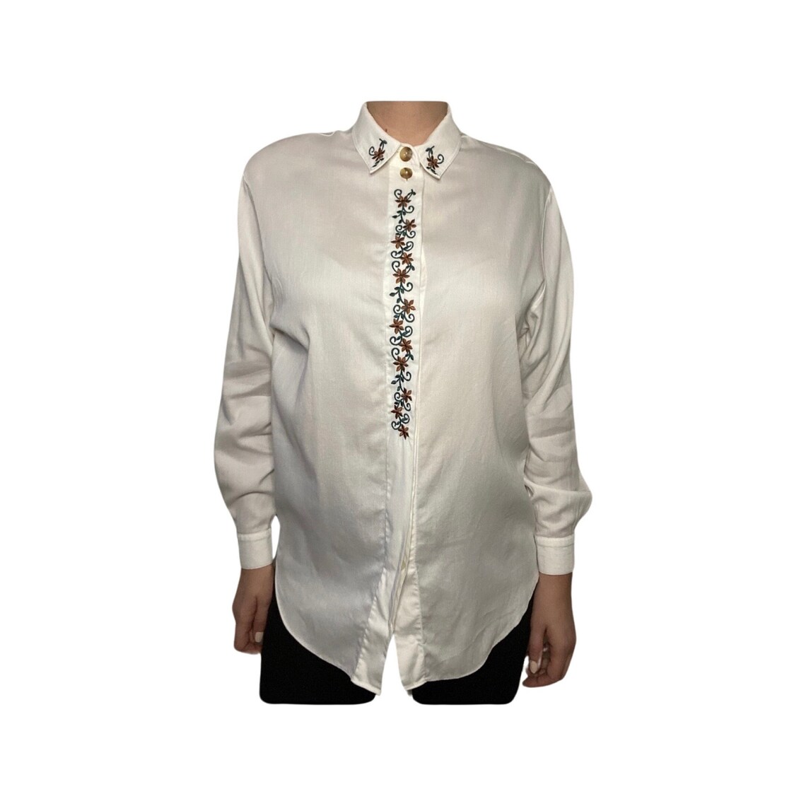 Vintage Embroidered Blouse White Button Down Size Medium - Etsy