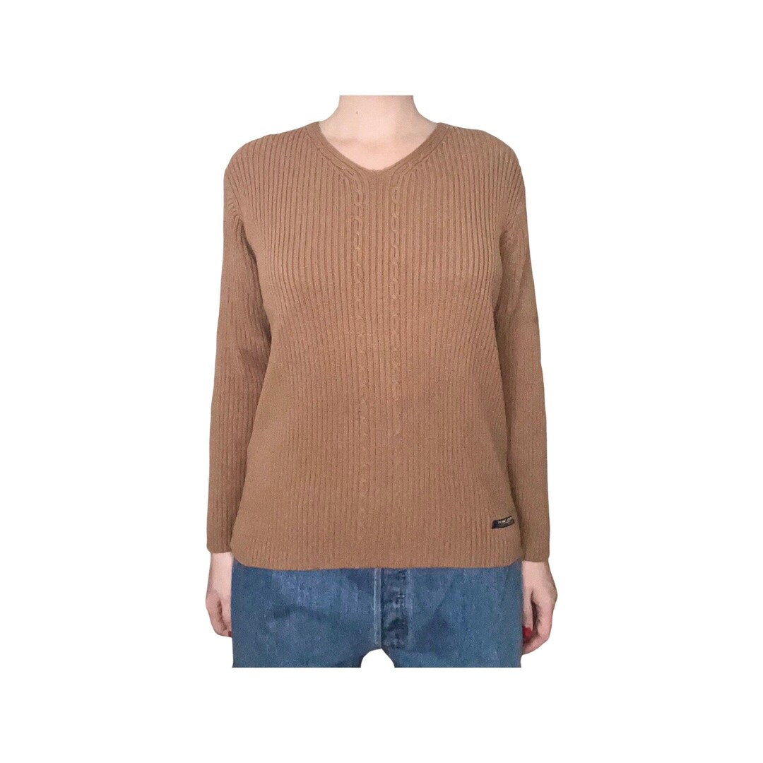 Brown Ribbed Sweater, Y2K, Point Zero Sweater, Vneck Long Sleeve Pull ...