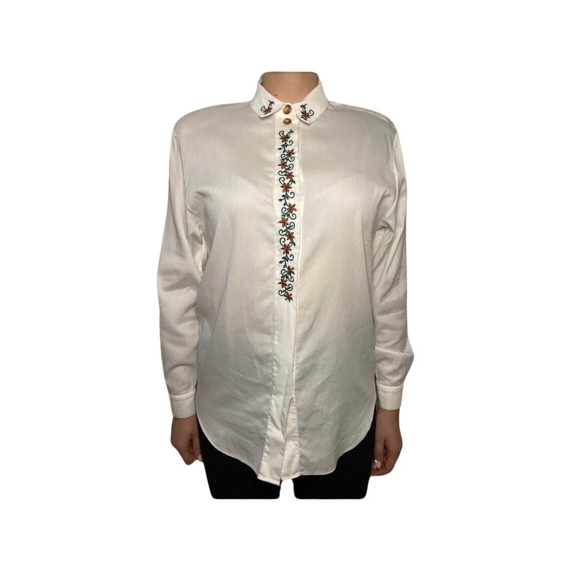 Vintage Embroidered Blouse White Button Down Size Medium - Etsy