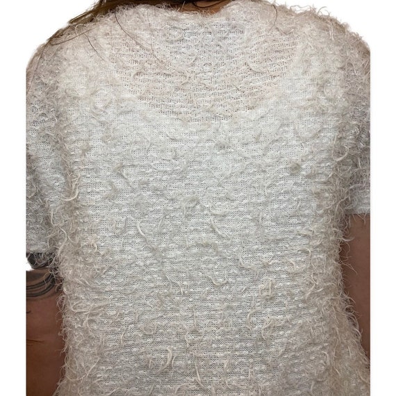 White Fuzzy Top, Button Up Short Sleeve Cardigan, Wom… - Gem
