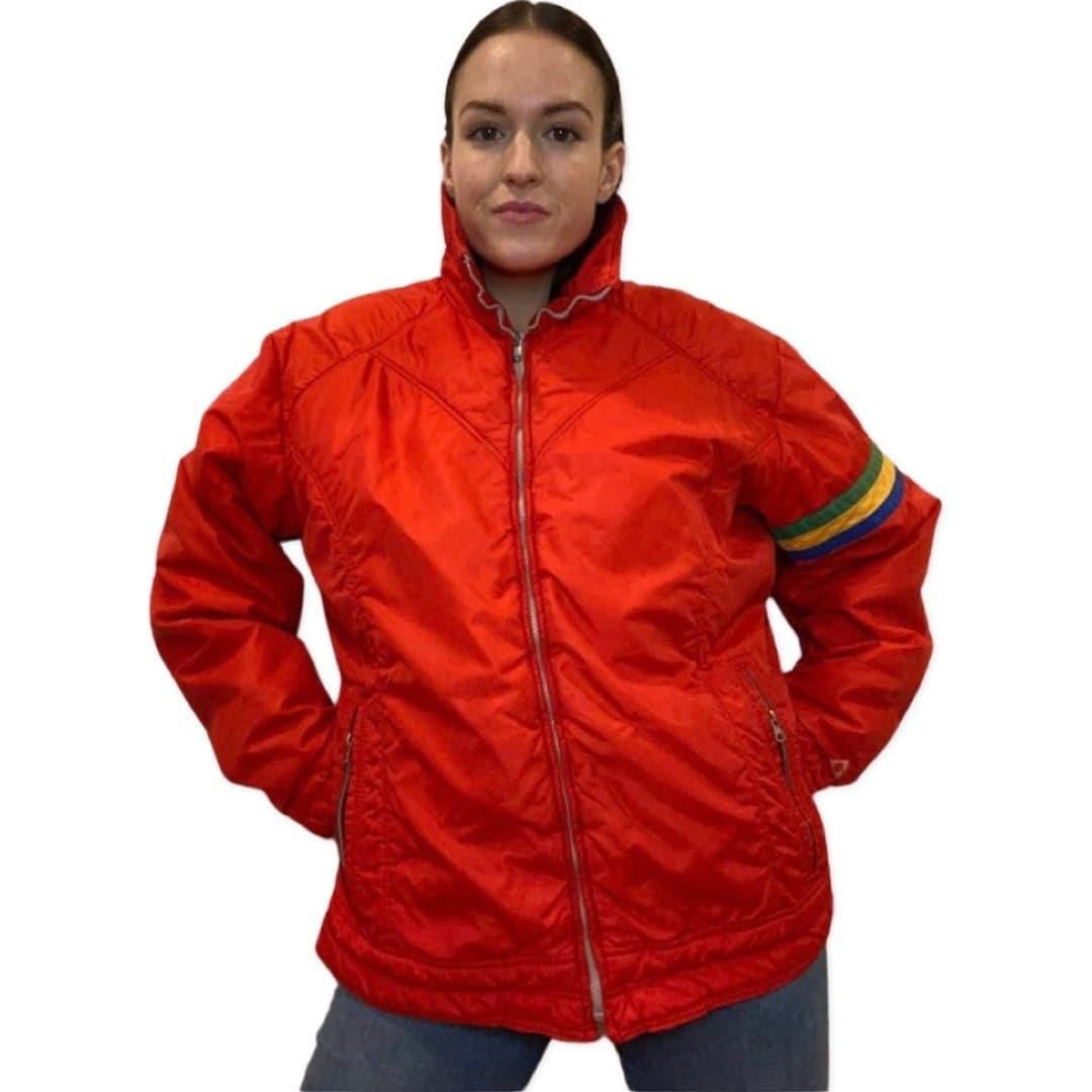 Vintage 80s Red Ski Jacket, Rainbow Stripe, Winter Parka - Etsy