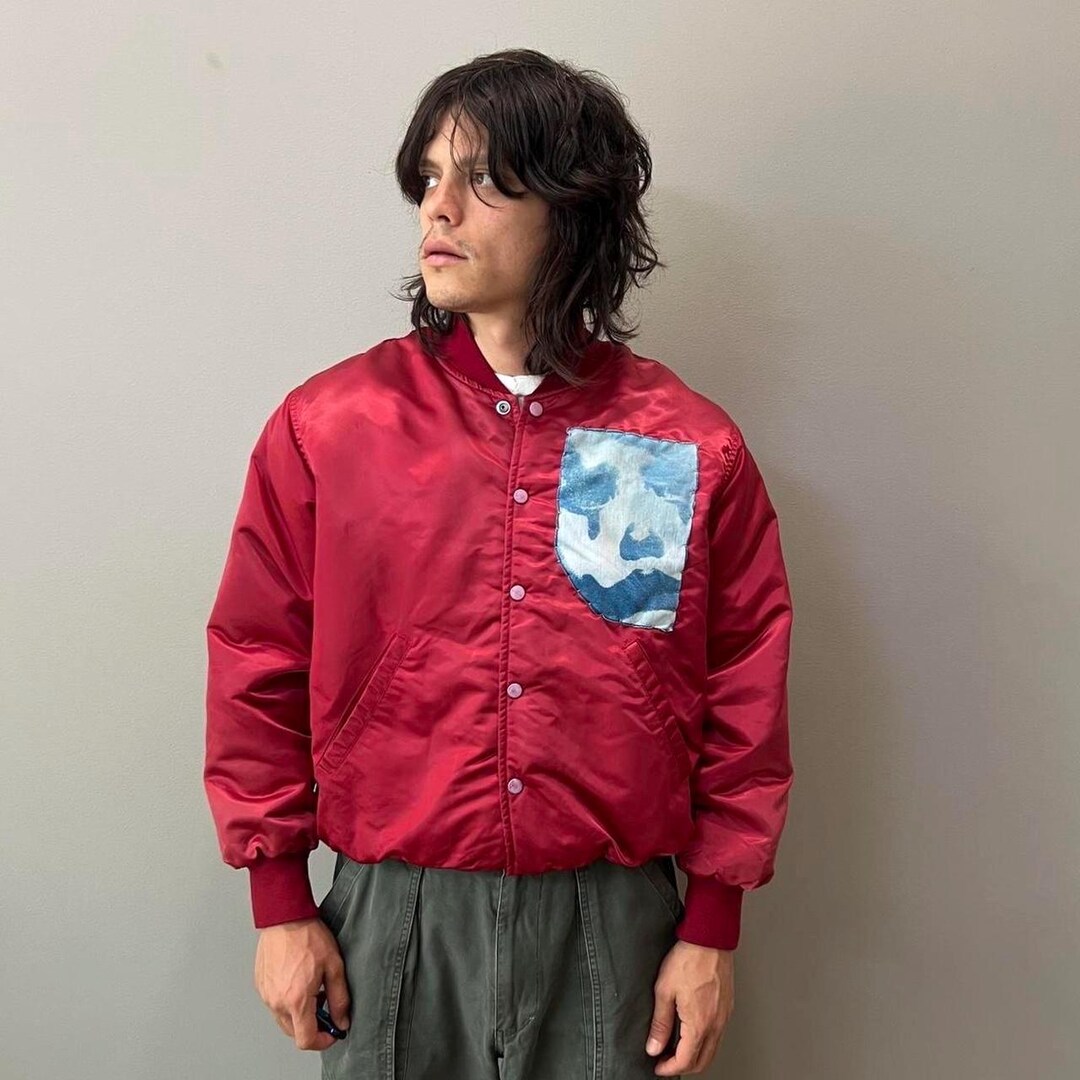Clown Baby Cyanotype Print on a Vintage Burgundy Satin Varsity Jacket ...