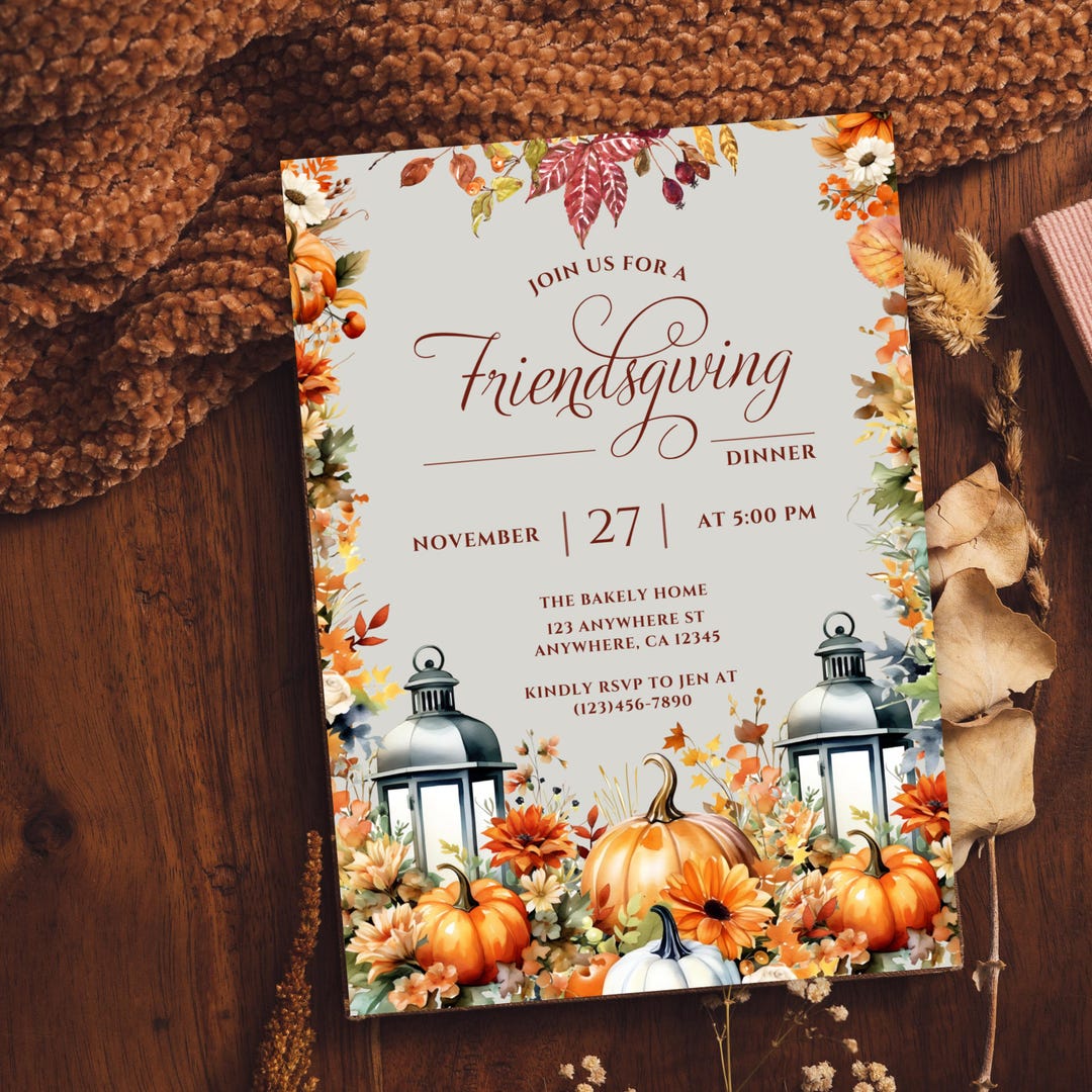 Friendsgiving Dinner Invitation, Autumn Floral Thanksgiving Invitation ...