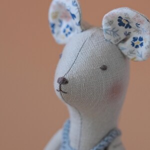 Handmade Linen Mouse Toy: Heirloom Animal Doll in Blue Overalls - Etsy