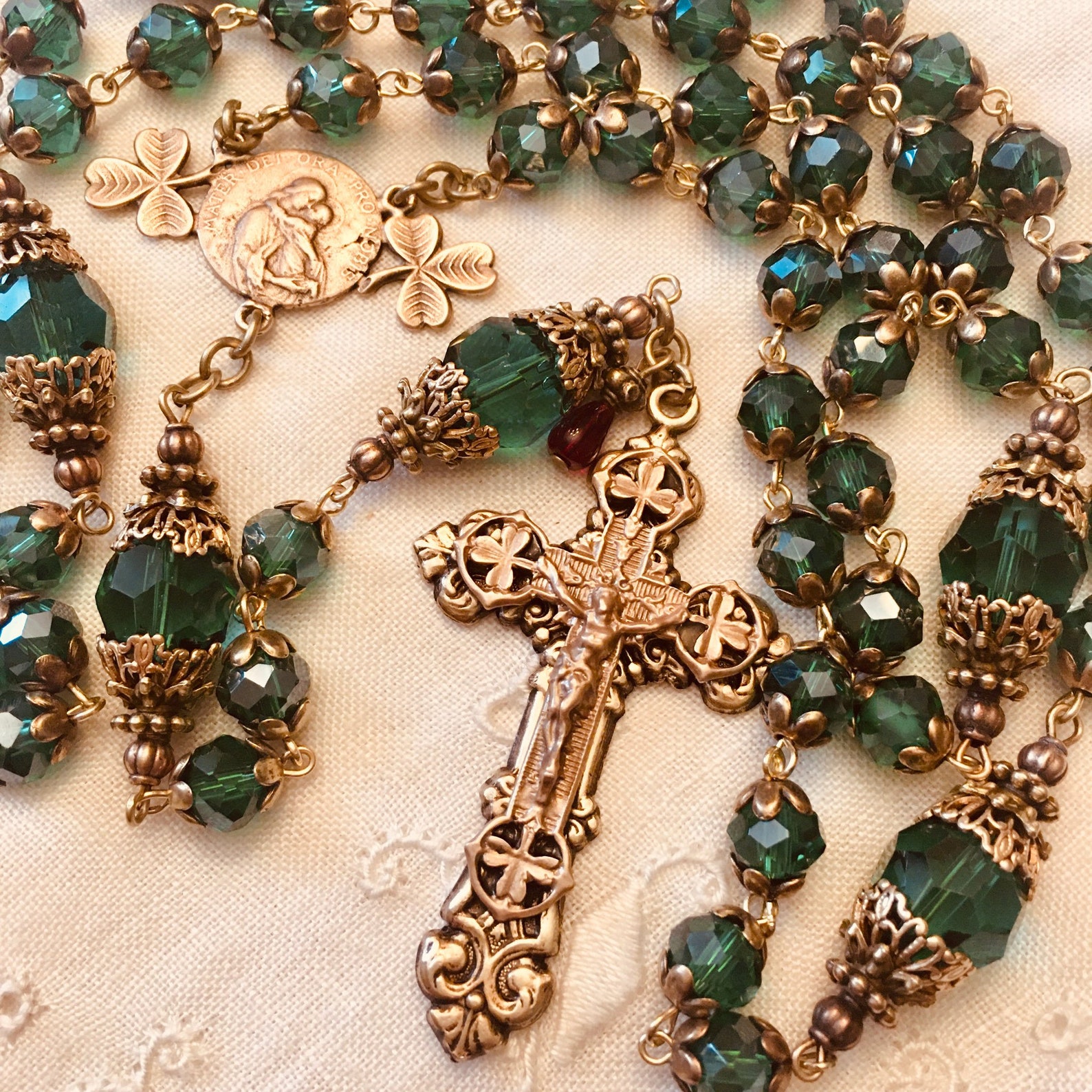 Rosary Irish Rosary Shamrock Emerald Green Crystals - Etsy