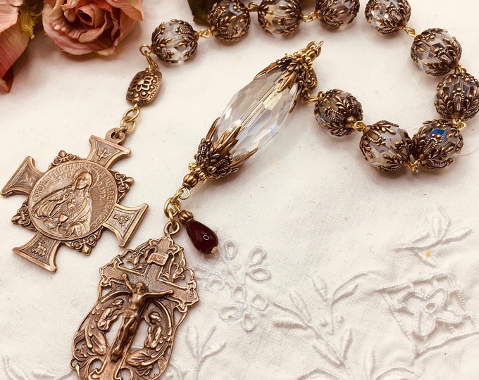 Rosary/chaplet ~ Sacred Heart of Jesus ~ Crystal ~angel Crucifix ~ One ...