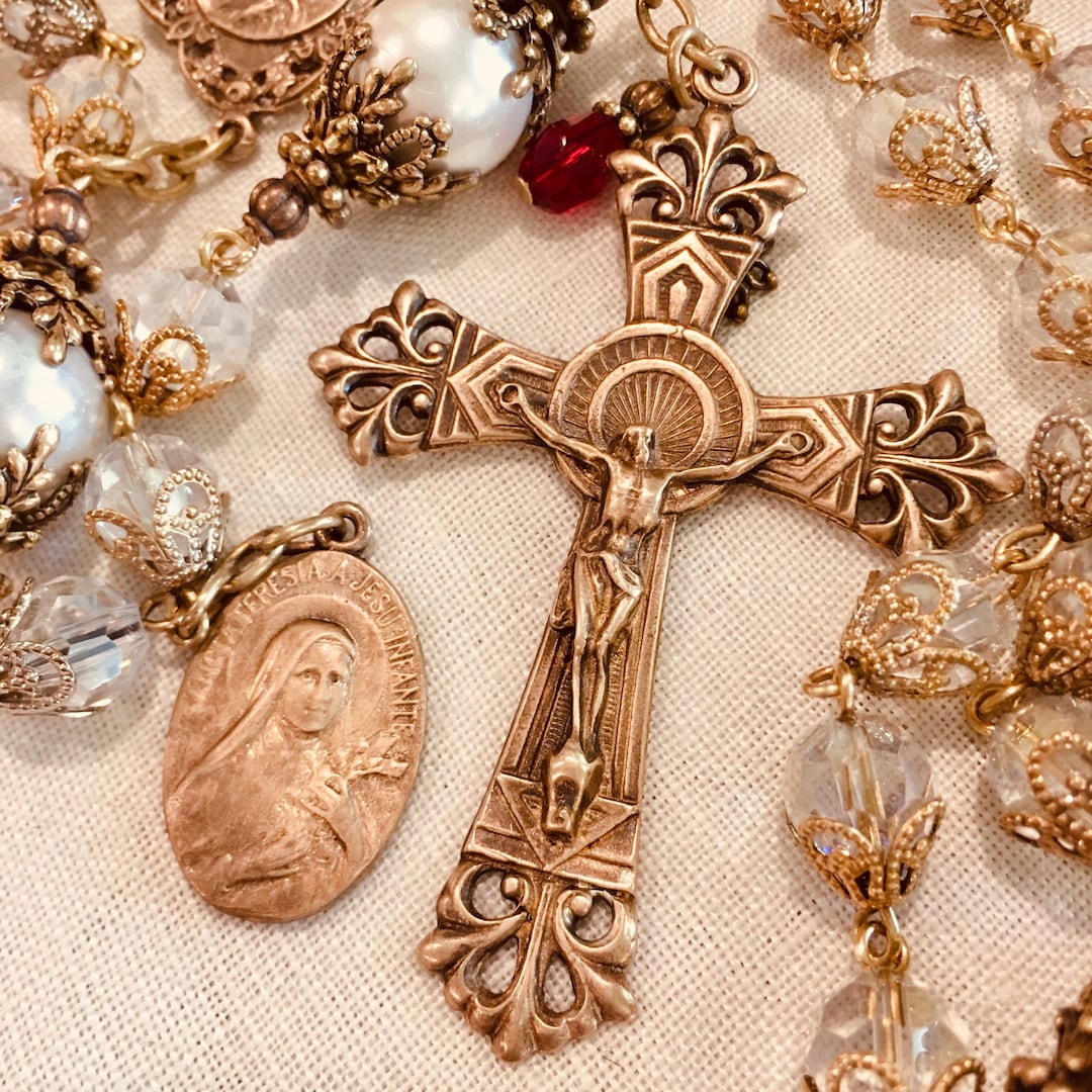 Rosary ~ St Therese ~ Crystal ~ Pearls ~ Heirloom Quality ~ Handmade ...