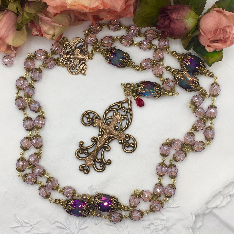 St Joan of Arc Rosary: Pale Lavender Crystals, French Fleur De Lis ...